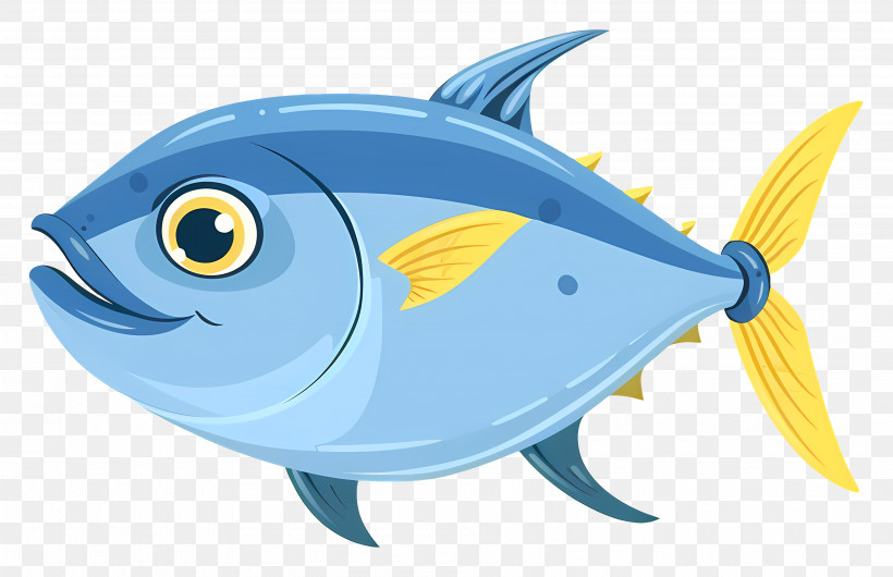 Fish Cartoon - Blue Fish With Yellow Fins Illustration, PNG ...