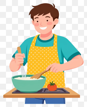 Boy Cooking - Boy Cooking With Bowl And Apron PNG