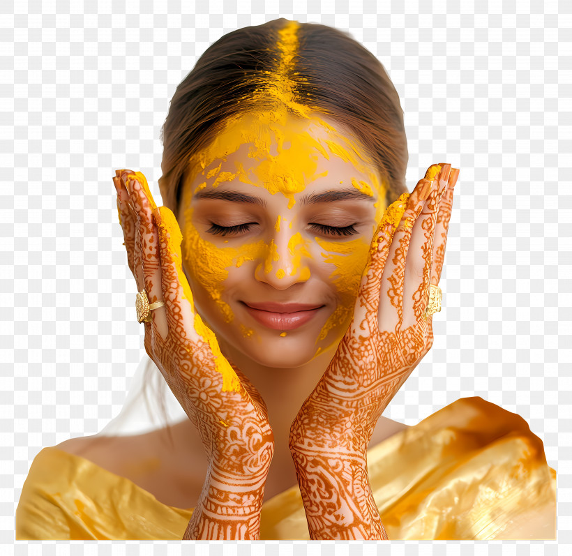 Haldi Ceremony - Woman With Henna And Yellow Paste, PNG, 4336x4216px, Haldi Ceremony, Beauty ...