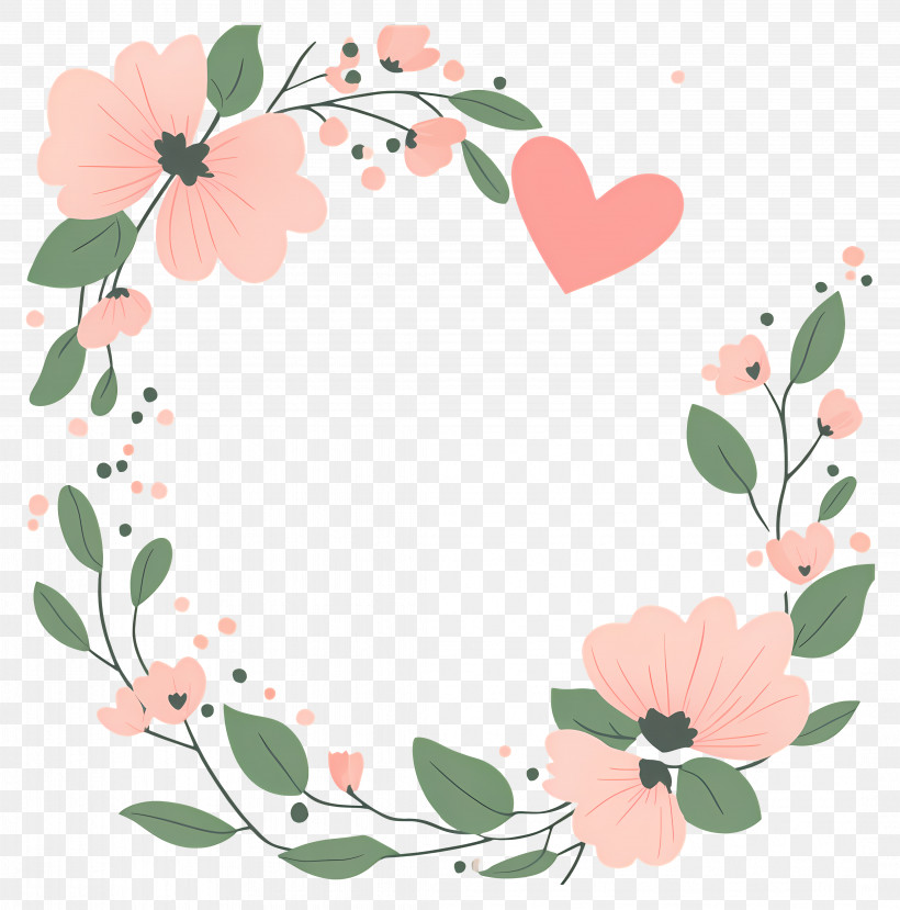 Pink Flower Border - Circular Floral Wreath With Heart, PNG ...