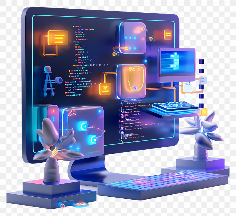 Programming Workflow - Futuristic Computer Desk With Coding Setup, PNG, 4336x3964px, Programming ...