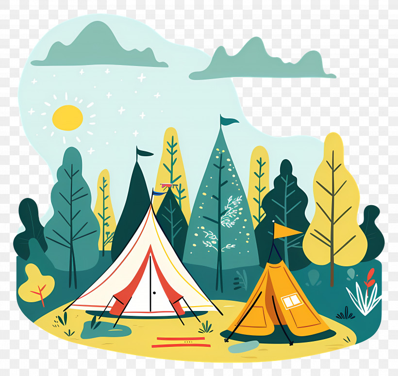 Summer Camp - Camping Tents In Forest Scene, PNG, 3732x3528px, Summer ...