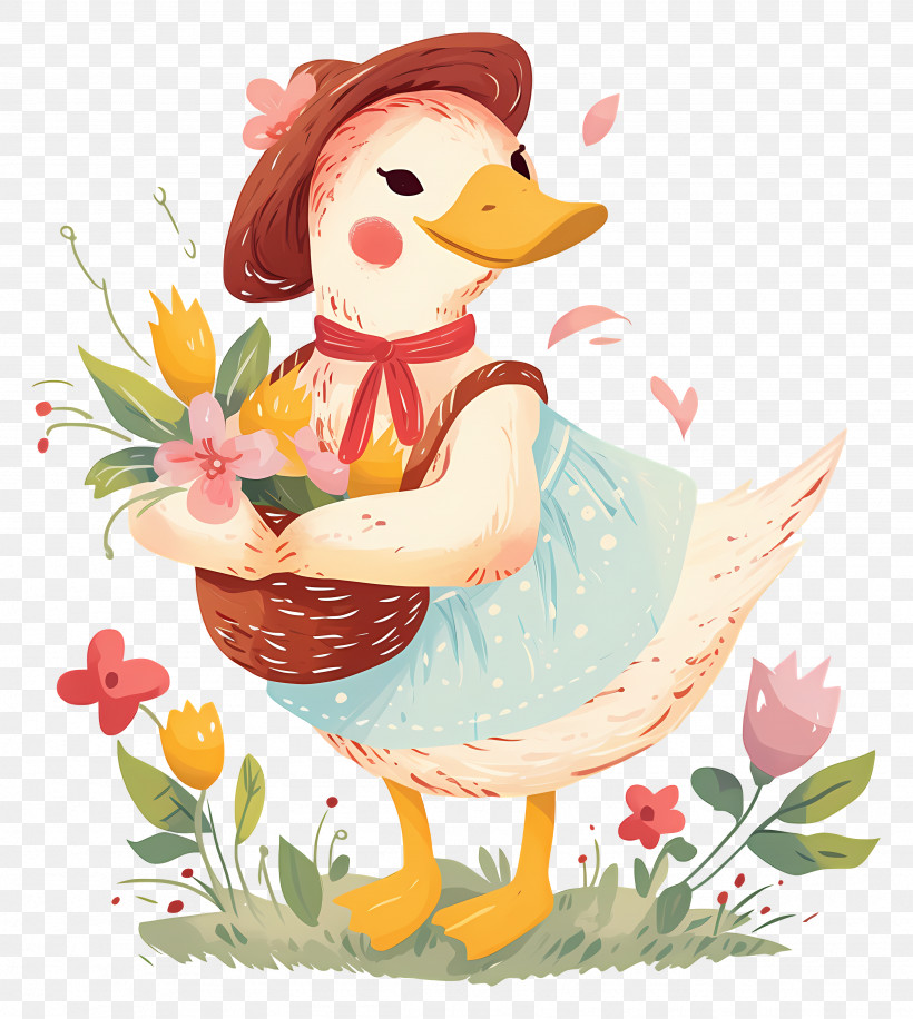 Spring Duck - Charming Duck With Flowers, PNG, 3484x3896px, Spring Duck ...