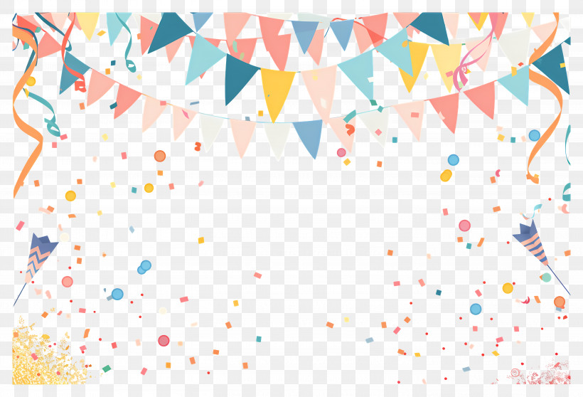 Birthday Background - Colorful Party Decorations With Bunting And Confetti, PNG, 5616x3824px ...
