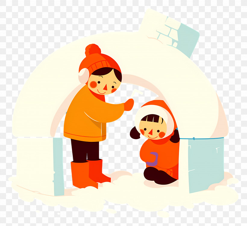 Children Building Igloo - Children Playing Near Igloo In Winter ...