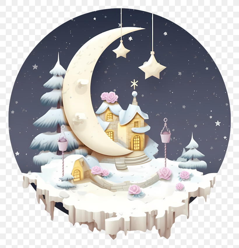 Snowy Village - Magical Winter Wonderland With Crescent Moon And Stars ...