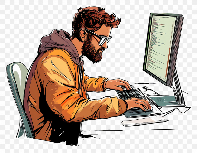 Man Programmer Writing Code Man Working At Computer Png 3836x2984px