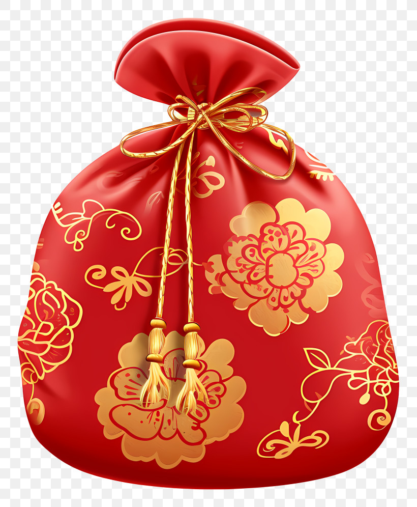 Money Bag - Red Embroidered Pouch With Golden Patterns, PNG ...