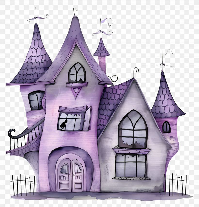Watercolor Haunted House - Eerie Purple Haunted House Illustration, PNG ...