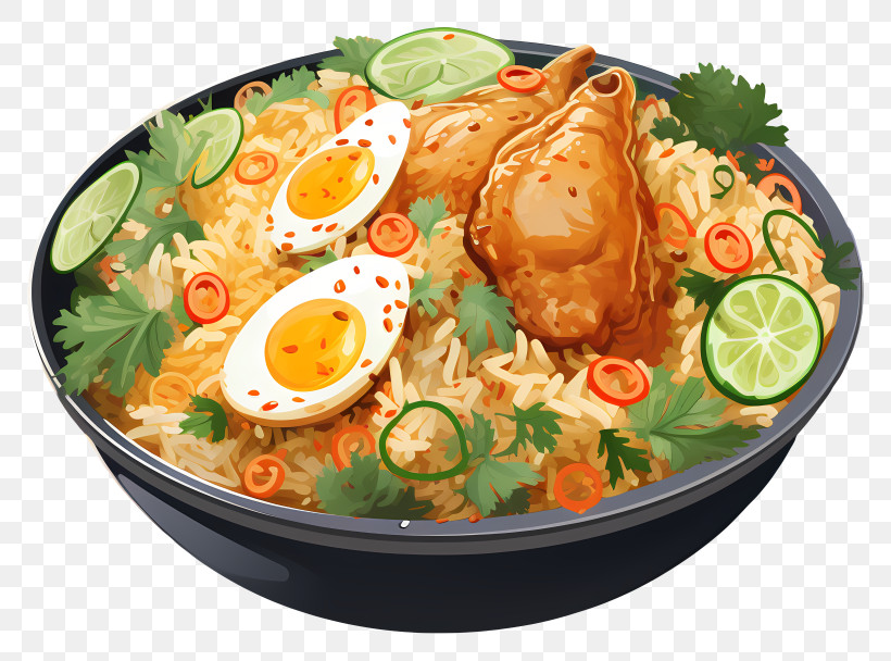 Flat Chicken Biryani - Chicken And Rice Dish With Eggs And Lime, PNG ...