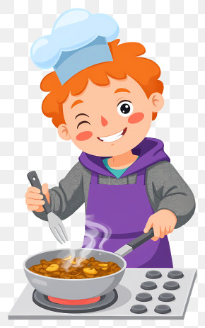Boy Chef Cooking In Kitchen - Cute Kid Chef Cooking PNG