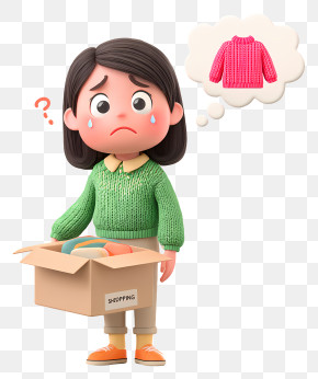 Online Shopping Trouble - Sad Girl Returning Clothes PNG
