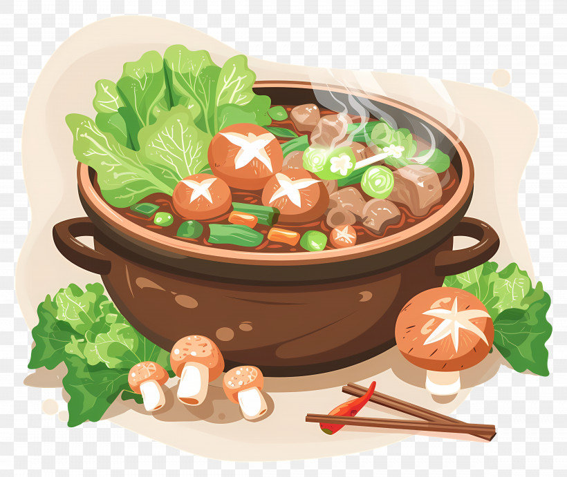 Cartoon Hot Pot - Steaming Hot Pot With Mushrooms And Vegetables, PNG ...