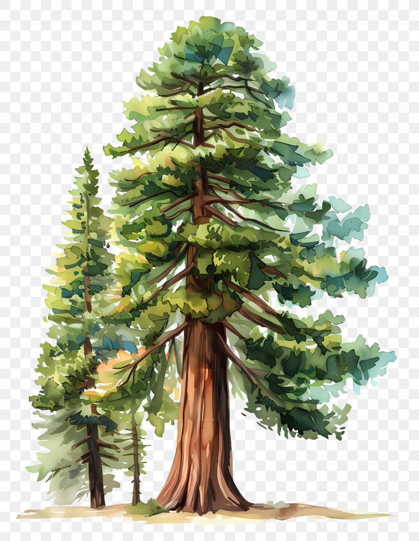 Redwood Tree - Watercolor Painting Of A Tall Tree, PNG, 3240x4180px ...
