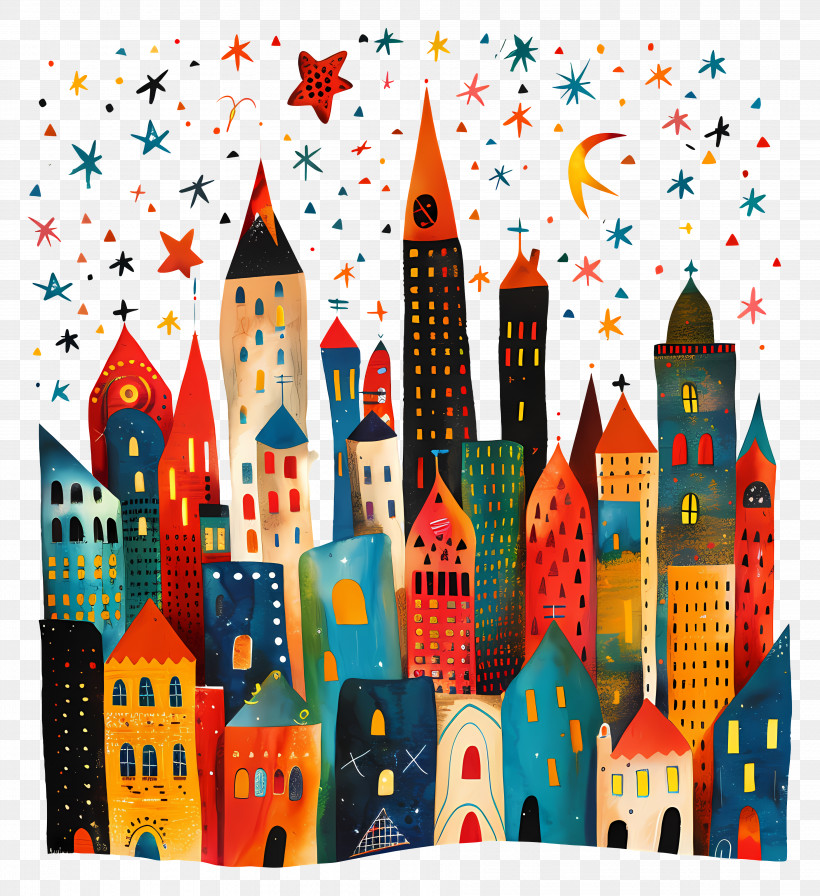 Cityscape - Fantasy Cityscape With Stars, PNG, 3628x3968px, Cityscape ...