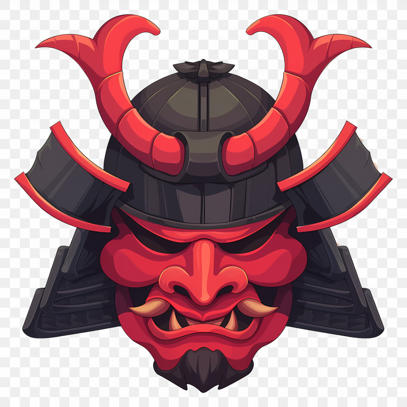 Japanese Oni Mask - Red Samurai Helmet With Fierce Expression, PNG ...