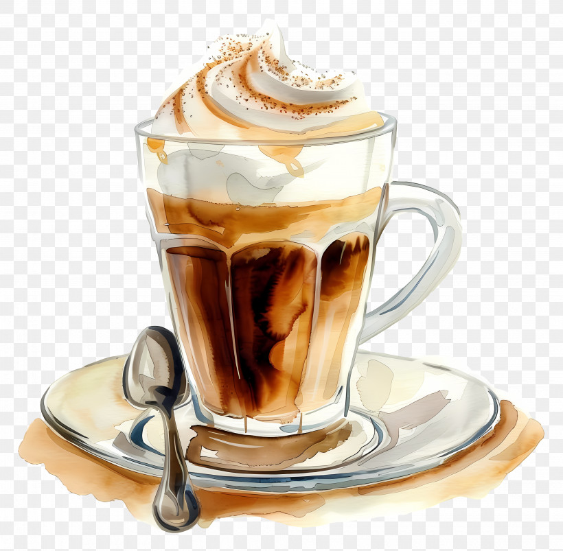Latte Coffee - Latte With Whipped Cream On A Plate, PNG, 3880x3800px ...