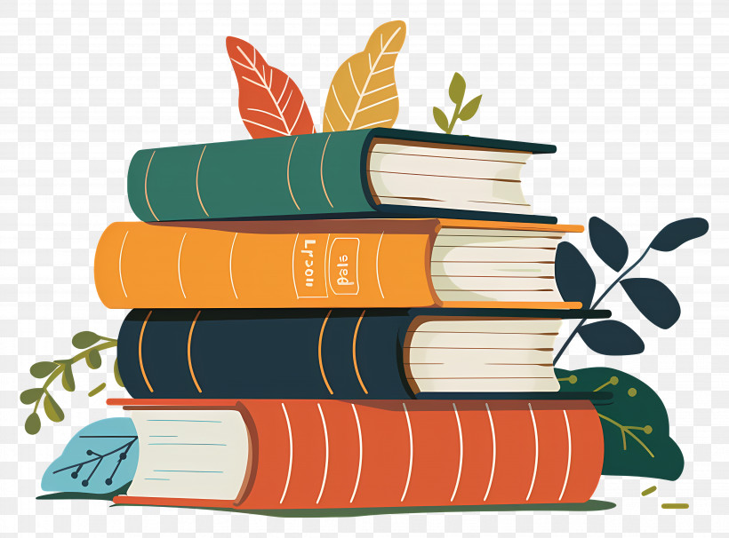 Books Pile - Artistic Stack Of Colorful Books With Leaves, PNG ...