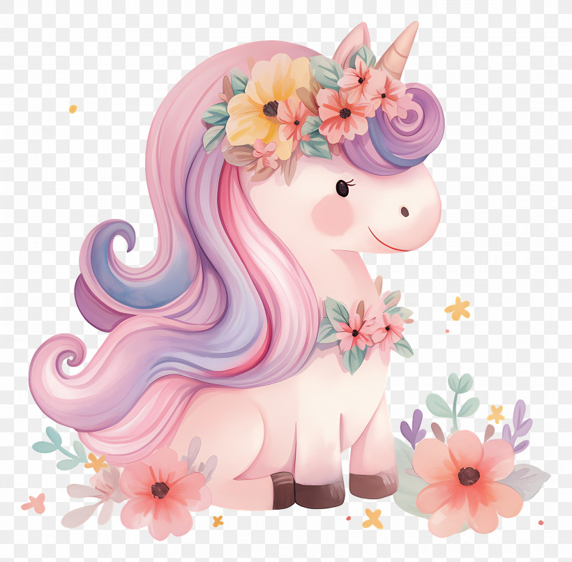 Cute Unicorn - Magical Pastel Unicorn With Flowers, PNG, 3420x3364px ...