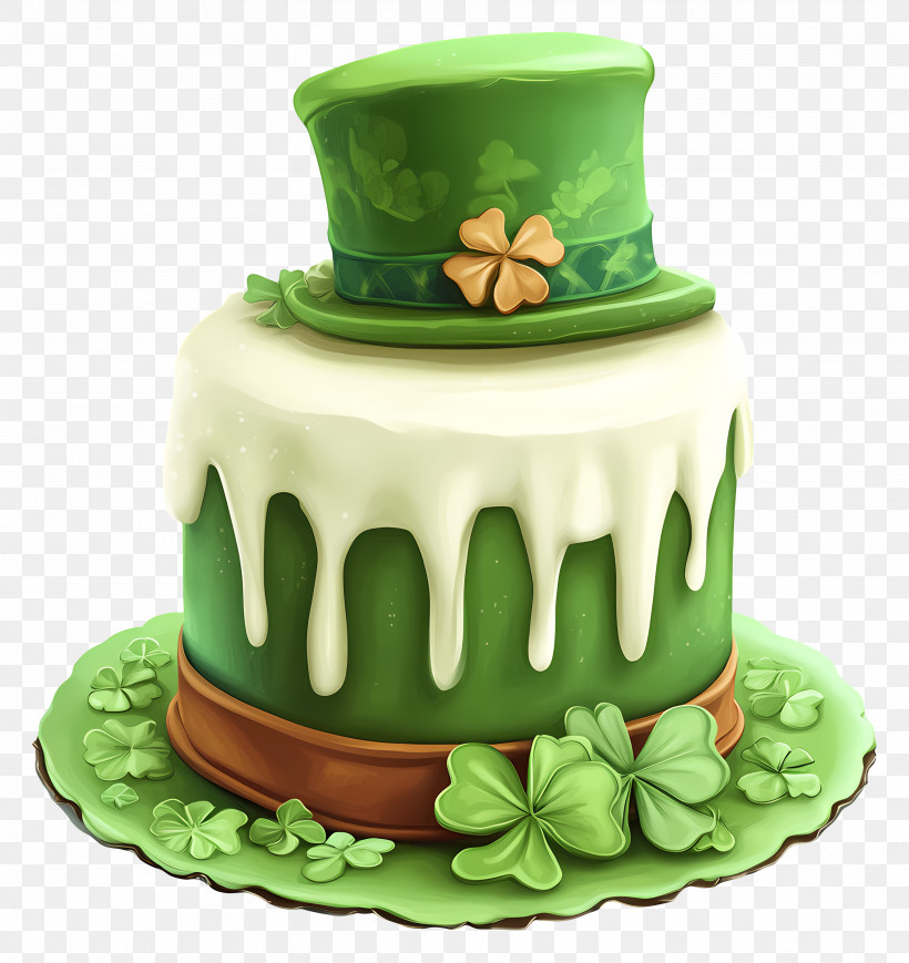 St Patrick Cake - Green Cake With Clover Decorations, PNG, 3544x3760px ...