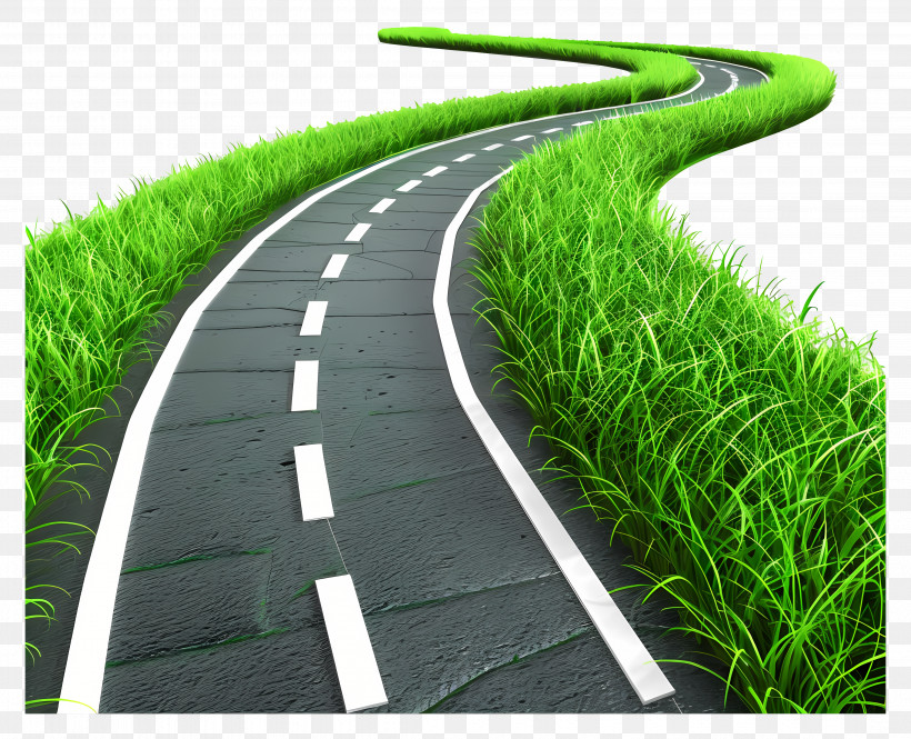 Road Side View - Curved Road Surrounded By Lush Green Grass, PNG ...