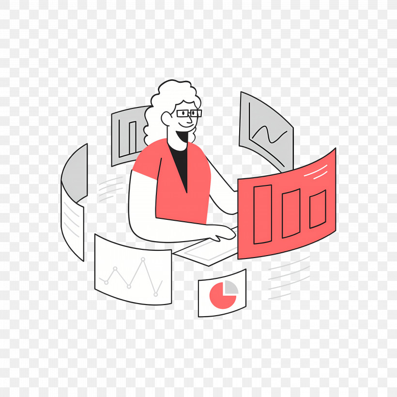 Woman Analyzing Data Woman Analyzing Data On Multiple Screens Png