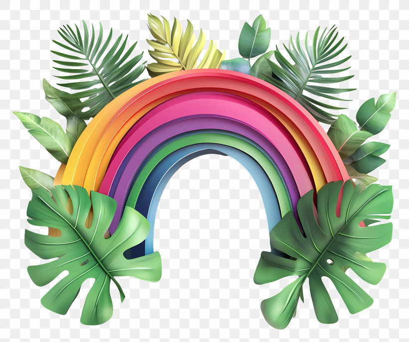 3d Rainbow - Colorful Rainbow With Tropical Leaves, PNG, 4056x3400px ...