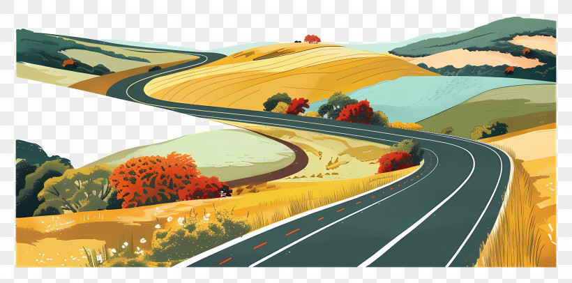 Highway Landscape - Winding Road Through Countryside Illustration, PNG ...