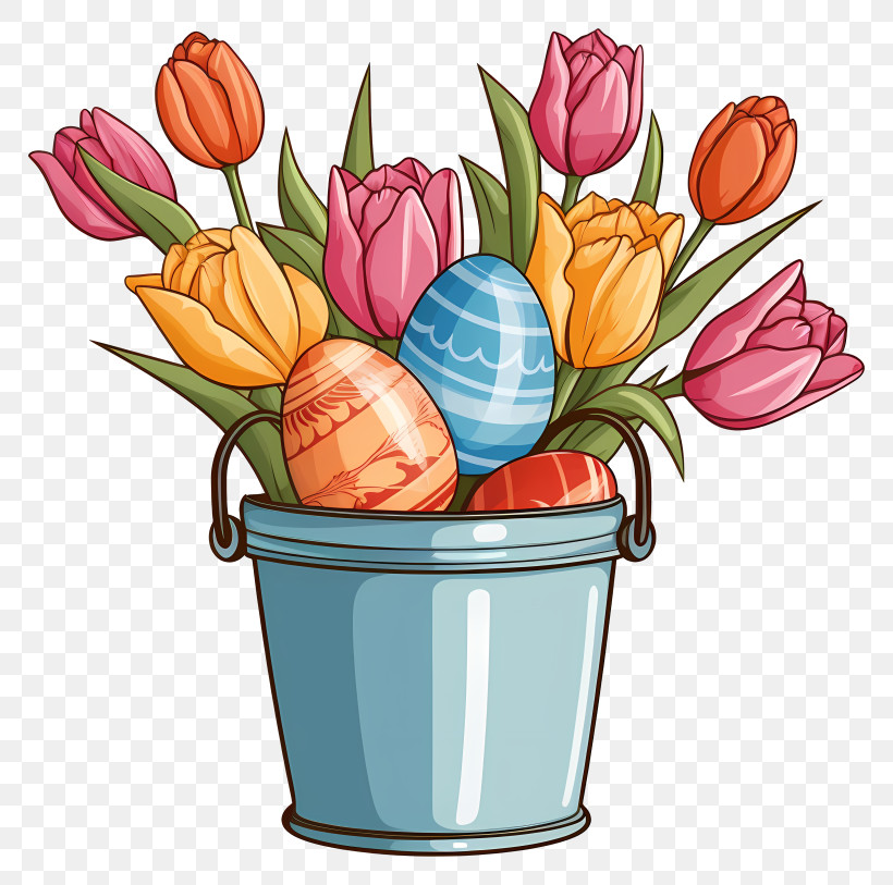 Tulips - Bucket With Tulips And Easter Eggs, PNG, 3872x3840px, Tulips ...