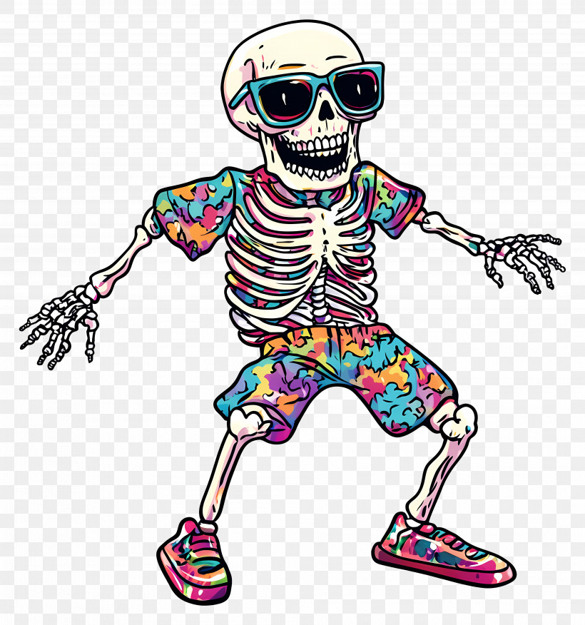 Cartoon Skeleton - Dancing Skeleton In Colorful Clothes, PNG ...