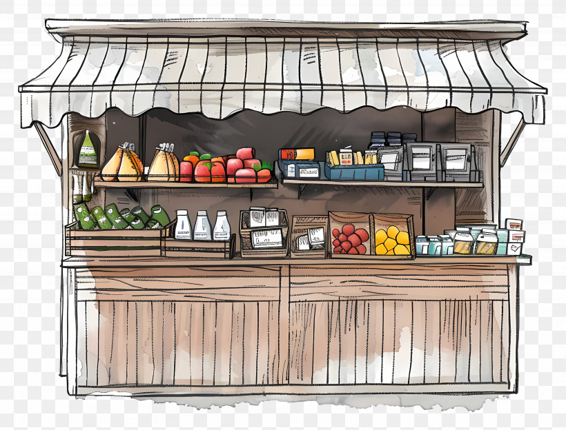 Wooden Market Stall - Wooden Market Stall With Goods, PNG, 3852x2932px ...