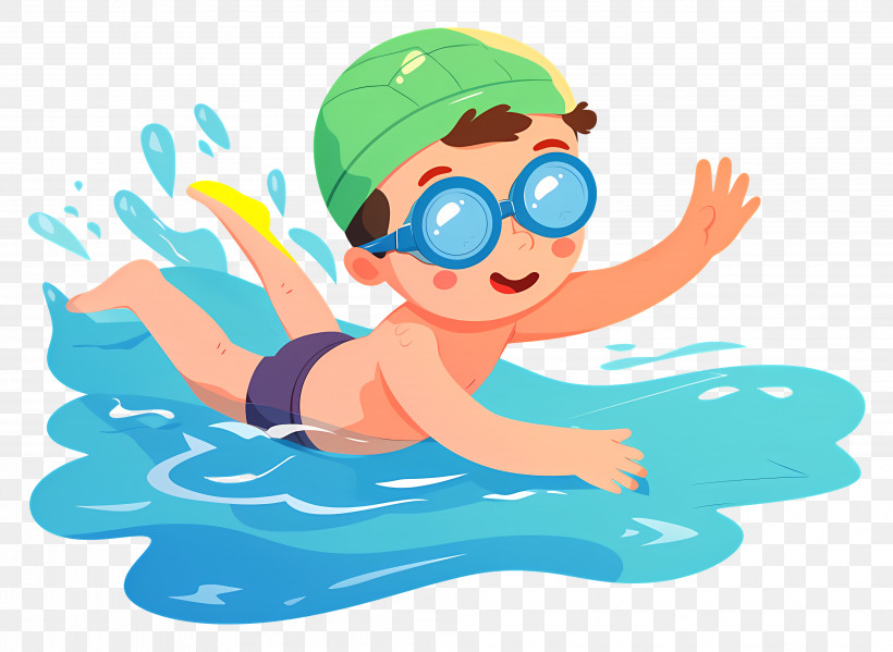 Swimming Boy - Boy Swimming With Goggles And Green Cap, PNG ...
