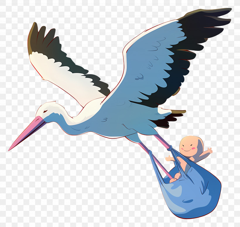 Stork Flying With Baby - Stork Carrying Baby In Mythical Style, PNG ...