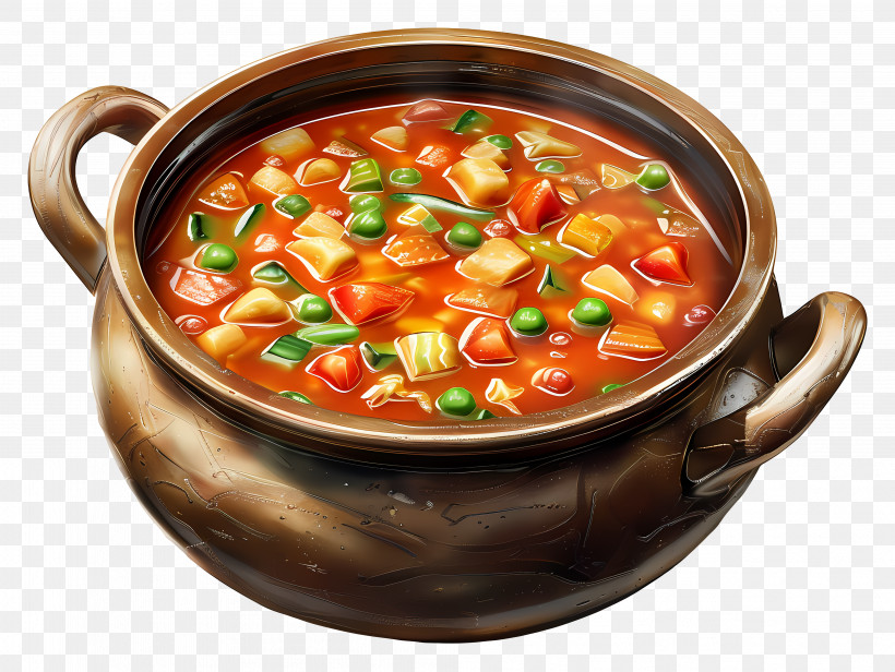 Minestrone Soup - Delicious Vegetable Soup In Rustic Brown Pot, PNG ...