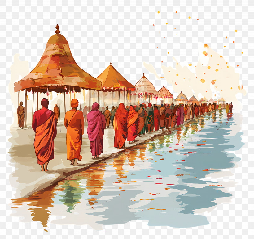 Kumbh Mela - Monks In Procession By The River, PNG, 4188x3956px, Kumbh ...
