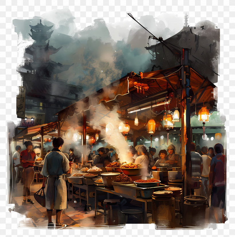 Night Market - Busy Street Market At Night, PNG, 4132x4168px, Night ...