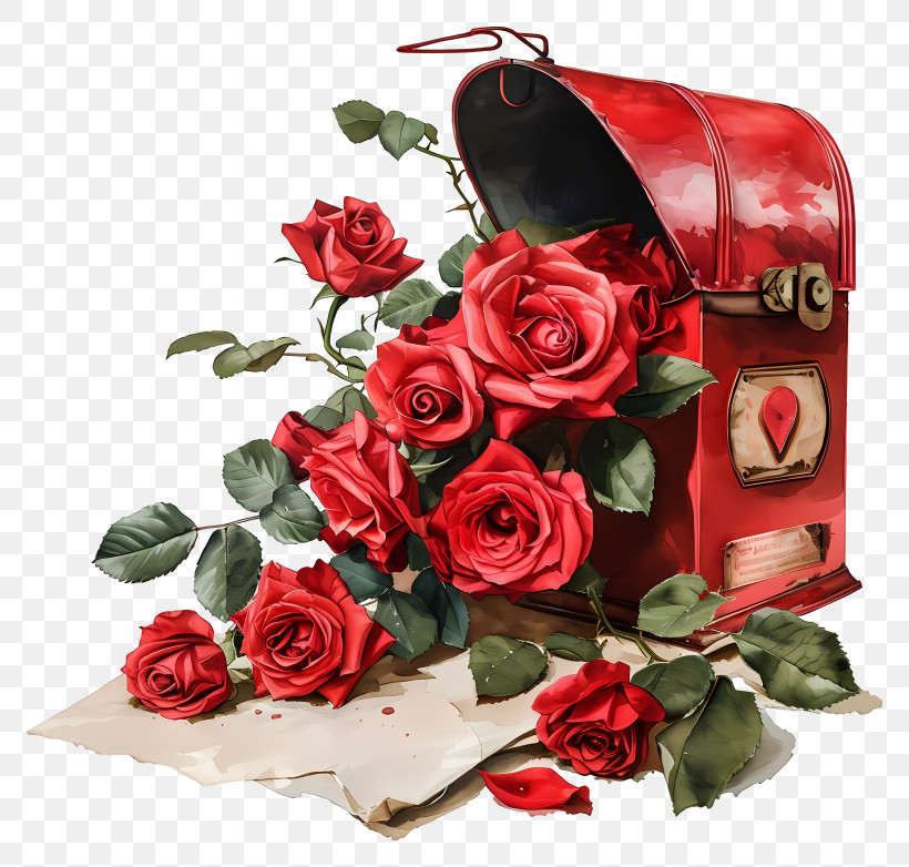 Valentine Mail Box - Romantic Red Roses And Mailbox Illustration, PNG ...