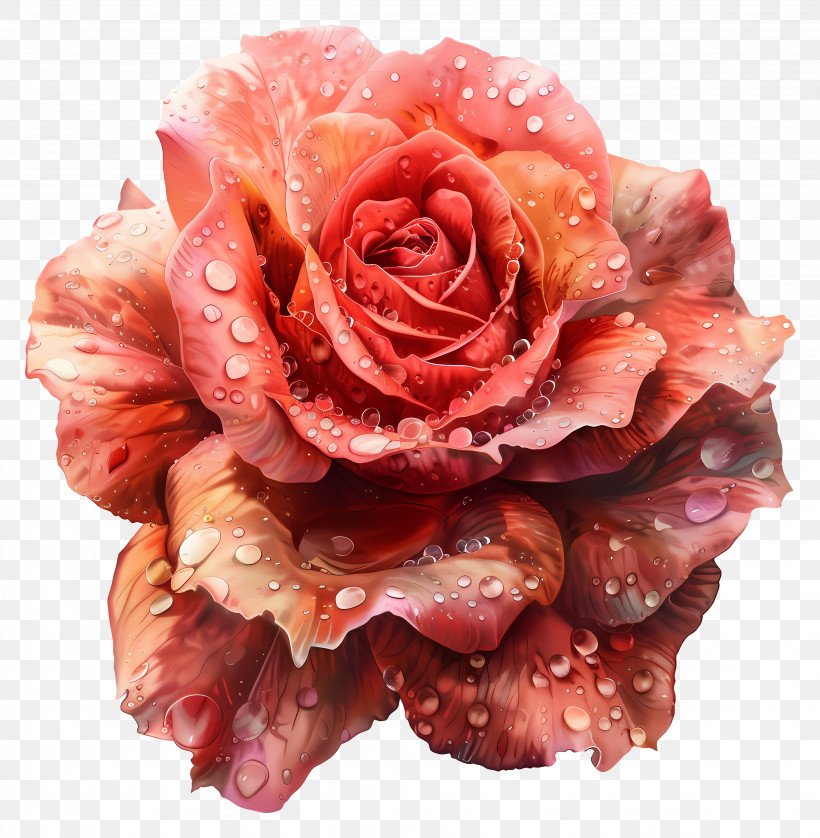 Rose With Dew Drops - Red Rose With Dew Drops Illustration, PNG ...