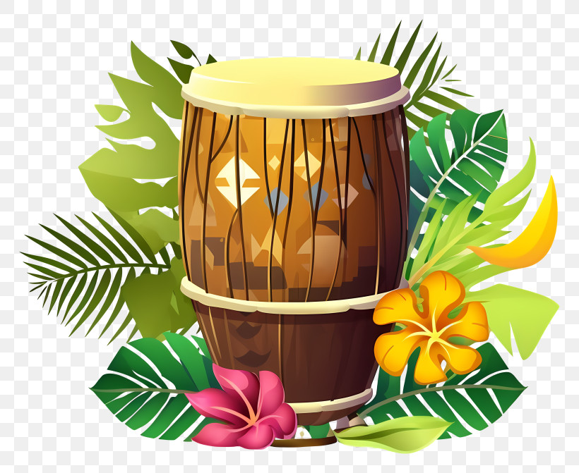 Wooden Drum - Conga Drum With Tropical Flowers, PNG, 3704x3032px ...