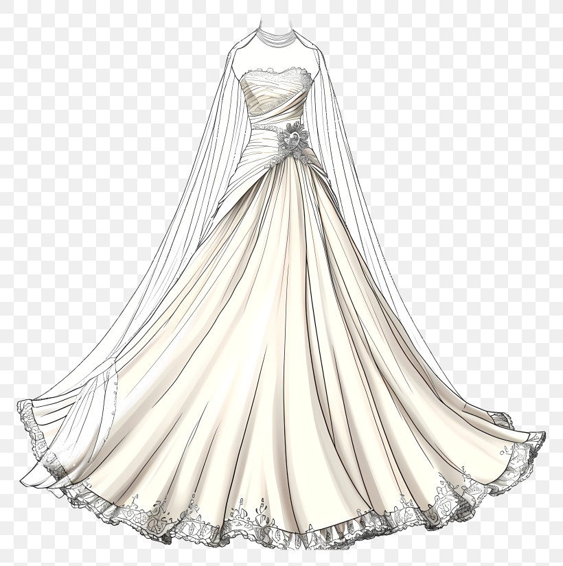 Cartoon Bride Dress - Minimalistic Wedding Dress Design Sketch, PNG ...
