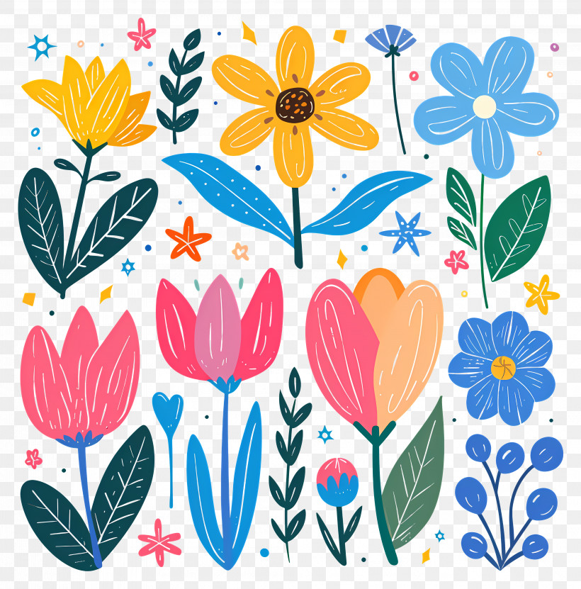 Bright Flowers - Cute And Colorful Cartoon Floral Design, PNG ...