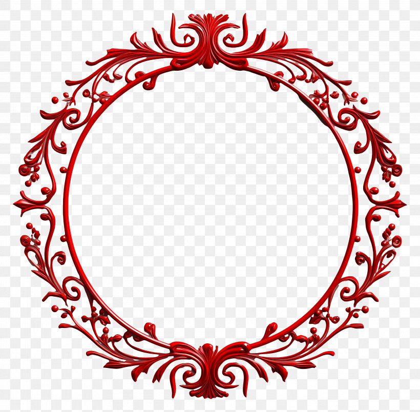 Christmas Frame Red - Elegant Red Ornate Circular Frame, PNG ...