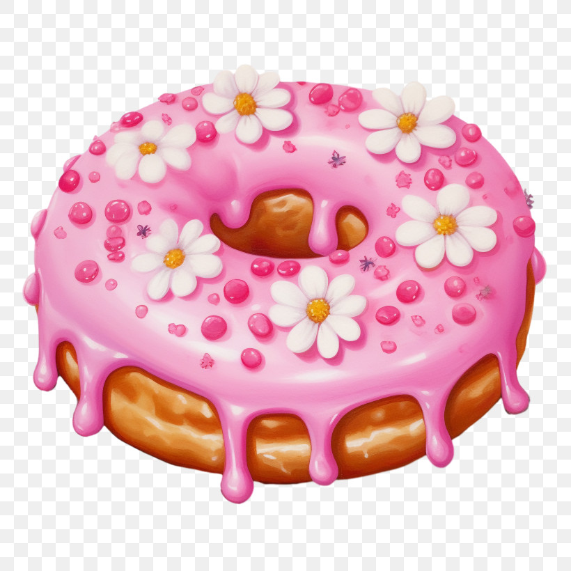 Donut - Pink Glazed Donut With Flower Decoration, PNG, 4096x4096px ...