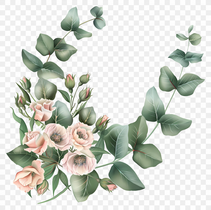 Eustoma Flowers - Floral Arrangement With Green Leaves, PNG ...