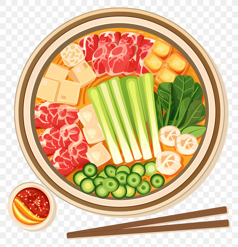 Cartoon Hot Pot - Hot Pot With Fresh Ingredients And Chopsticks, PNG ...