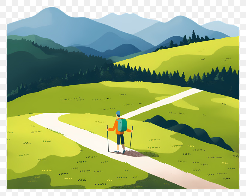 Hiking On Green Grass - Hiker In Scenic Mountain Landscape, PNG ...