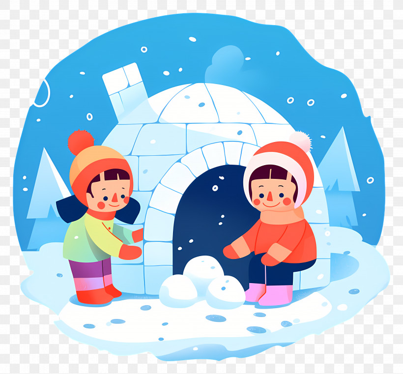 Children Building Igloo - Kids Playing Near An Igloo In Winter, PNG ...