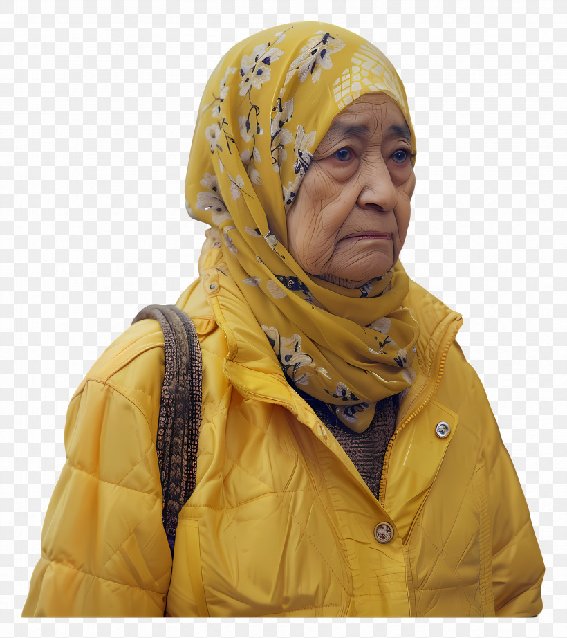 Muslim Old Woman - Elderly Individual In Mustard Yellow Hijab And Coat ...