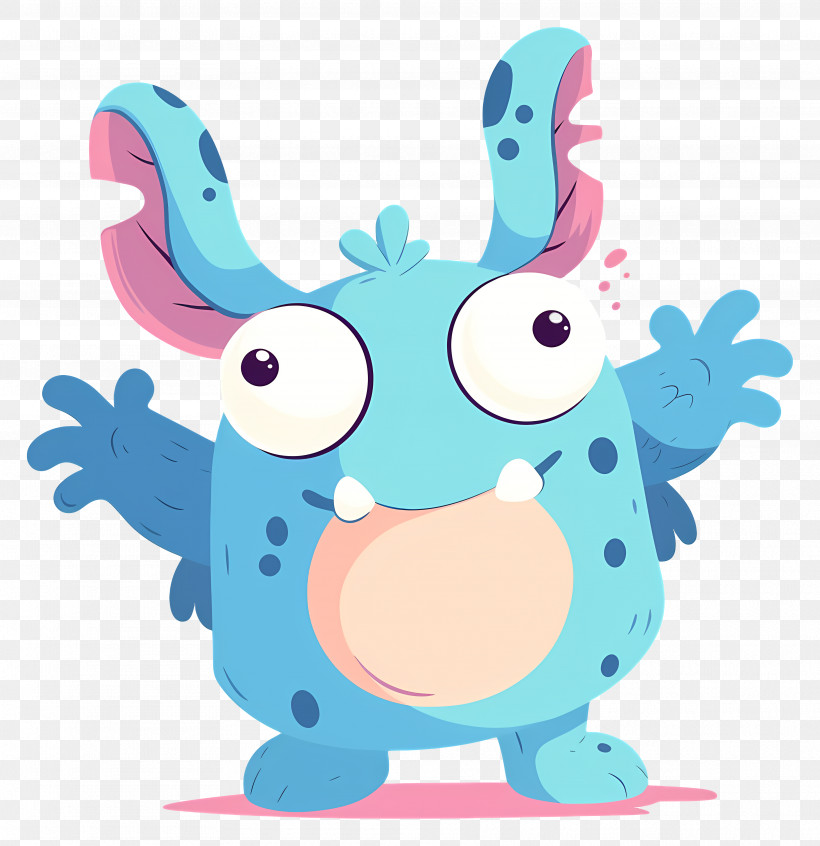 Cute Blue Monster - Blue Cartoon Monster With Big Ears, PNG ...