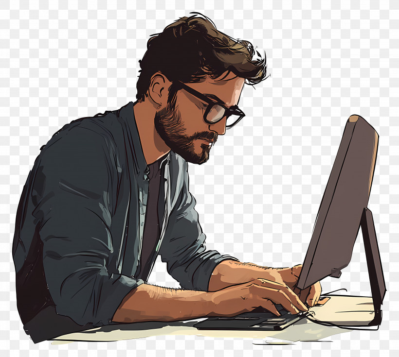 Man Programmer Writing Code Focused Person Using Computer Png